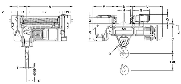 Low Headroom Electric Wire Rope Hoist 3-10 Ton Capacity by Harrington